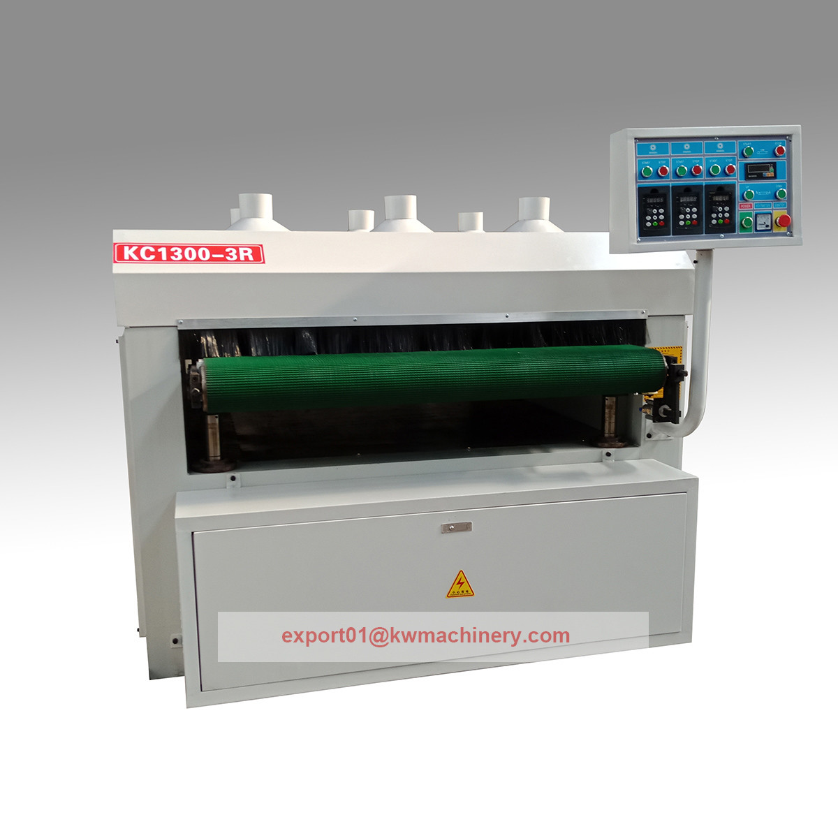 Wood sanding brushing machine with wire brush rollers